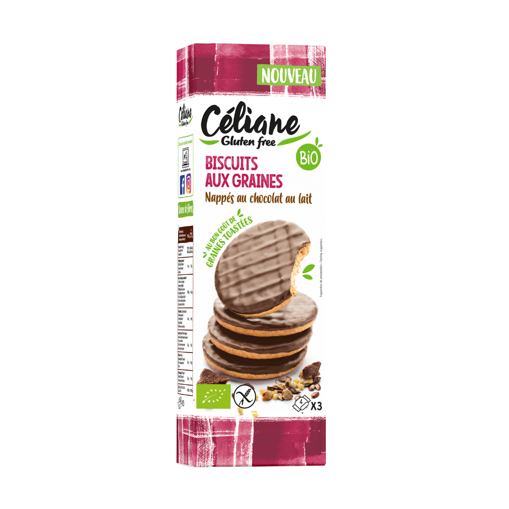 Biscuits aux Graines Nappés Chocolat Lait Bio Céliane