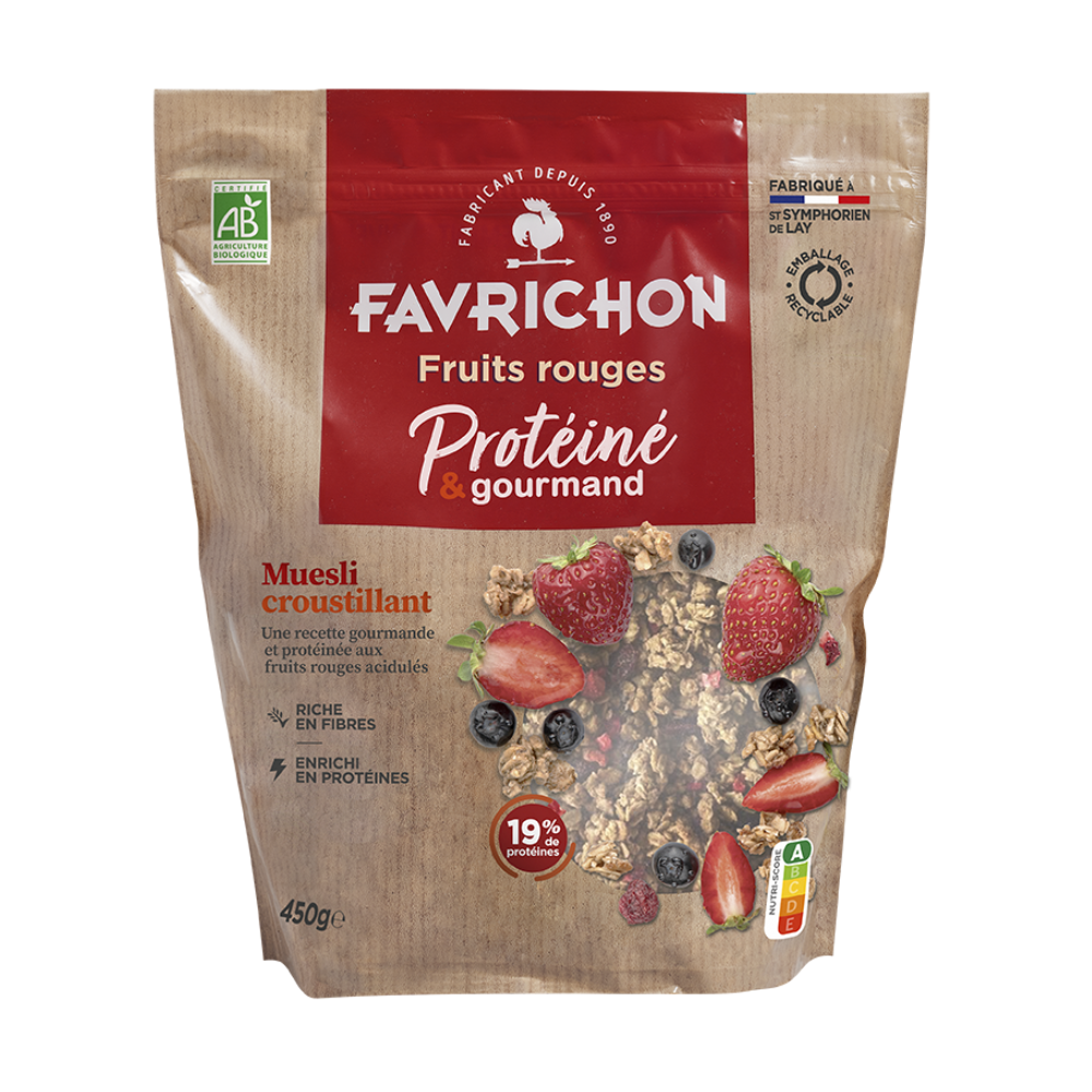 Muesli Croustillant protéiné – Fruits rouges Favrichon