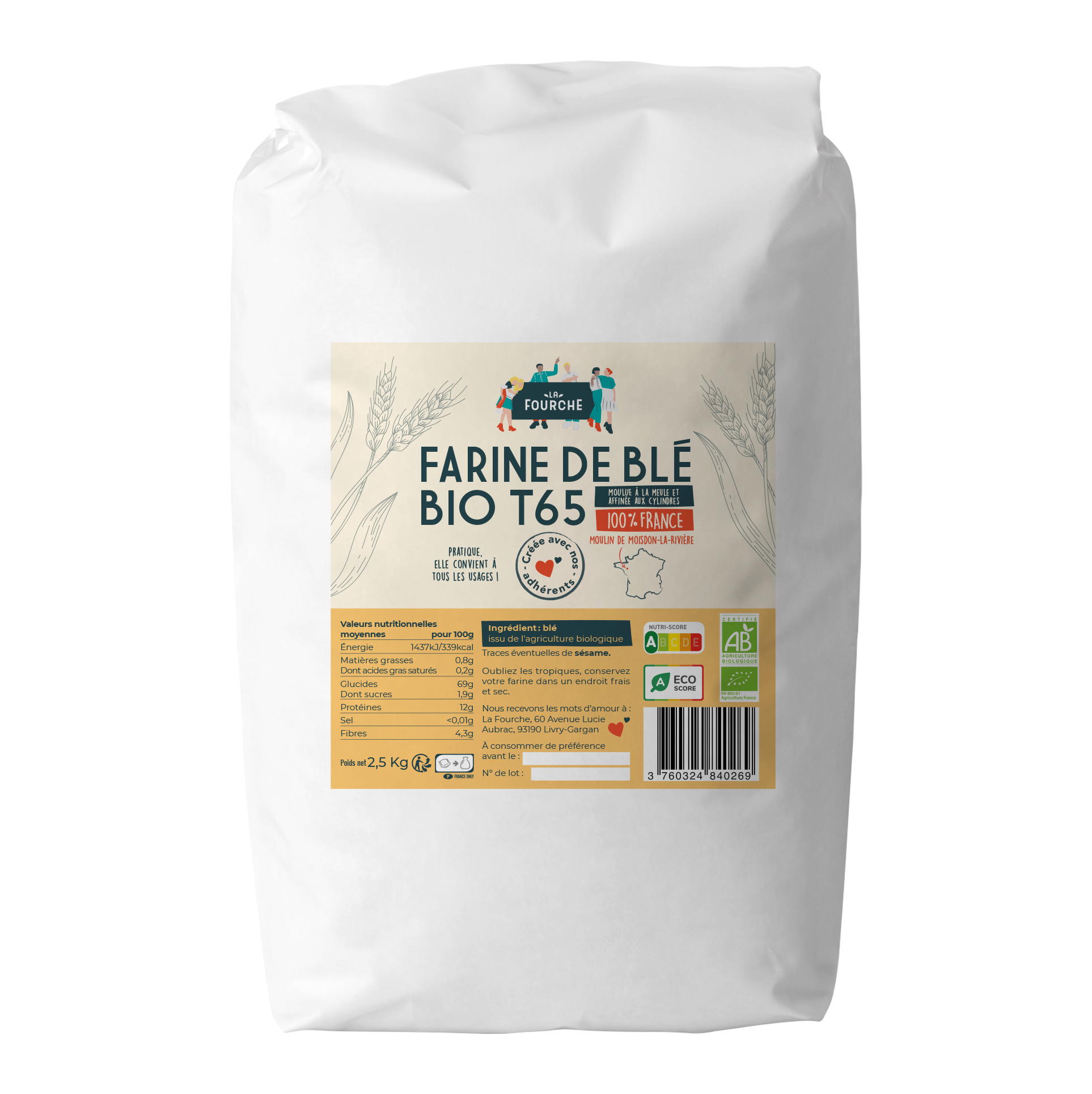 Farine de blé T65 Bio - La Fourche