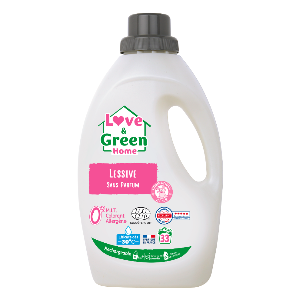 Lessive Écologique Rechargeable et Sans Parfum Hypoallergénique Love ...
