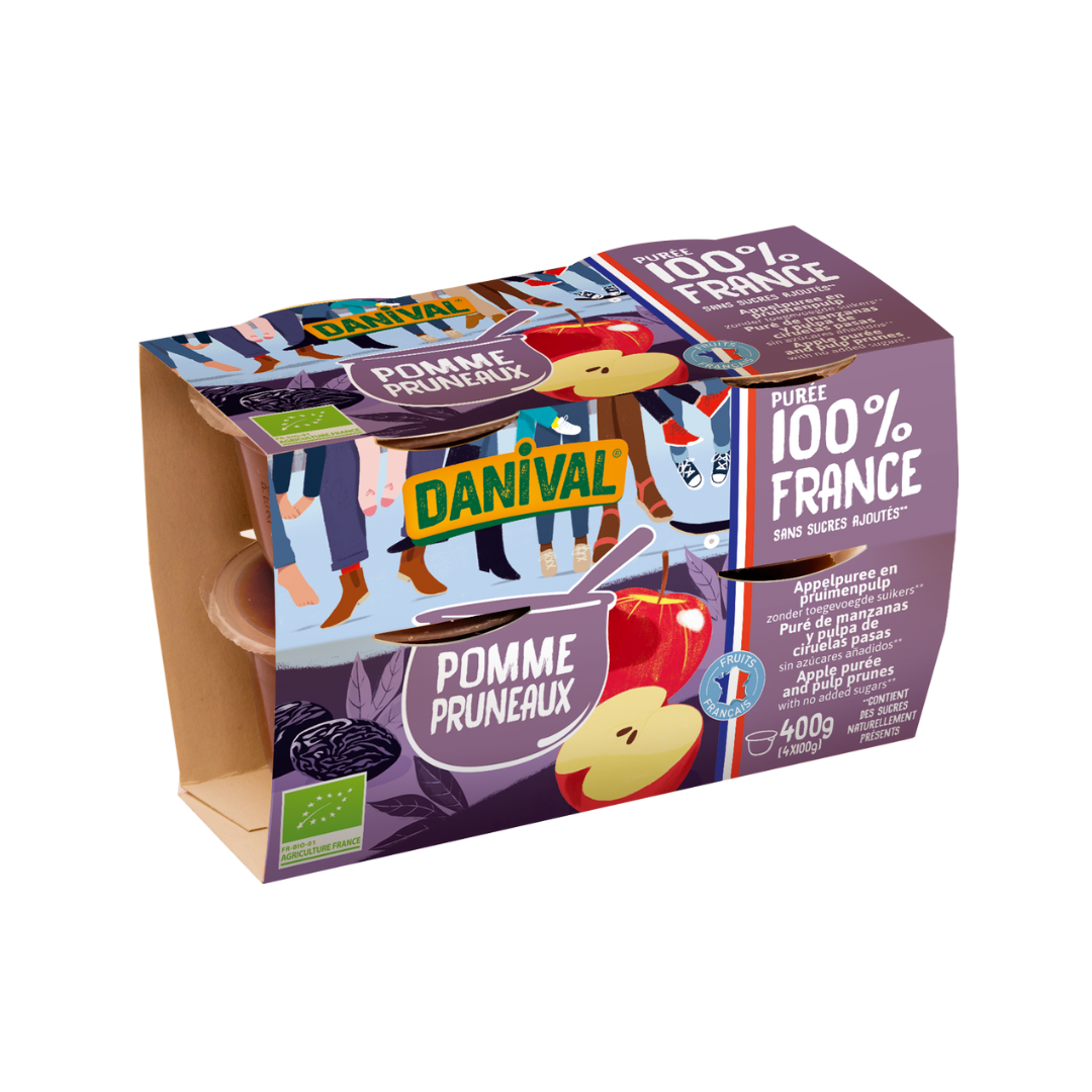 Purée Pommes Pruneaux Origine 100% France BIO - 4 x 100g - La Fourche